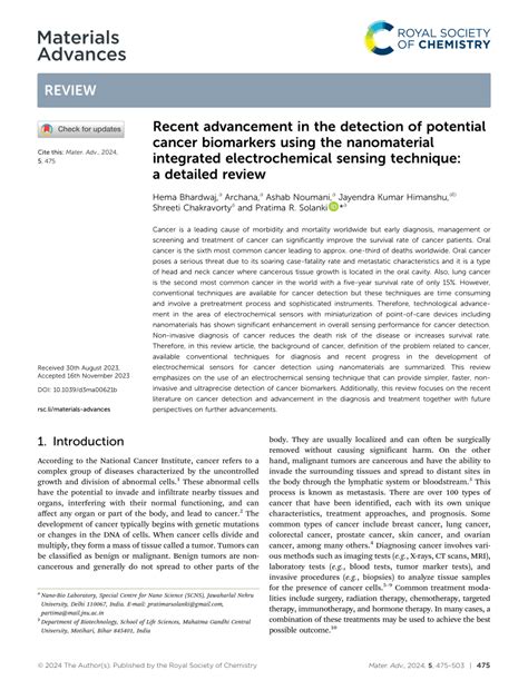 Pdf Recent Advancement In The Detection Of Potential Cancer