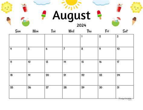 Free Printable And Fillable August Calendar 2024