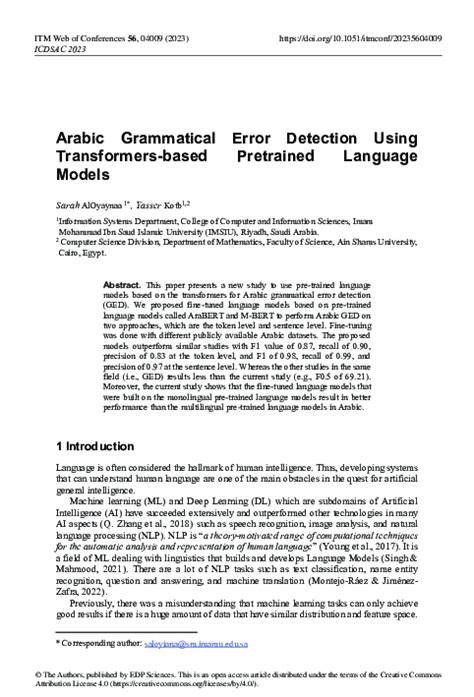 Pdf Arabic Grammatical Error Detection Using Transformers Based