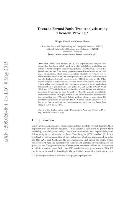 Pdf Towards Formal Fault Tree Analysis Using Theorem Proving