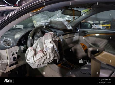 Traffic Accident Frontal Car Crash Inside A Tunnel Crumpled Bumper