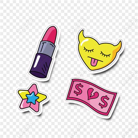 귀염둥이 소녀 일러스트 스티커만화립스틱다섯개 별 Png 일러스트 무료 다운로드 Lovepik