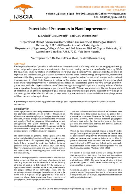 Pdf Potentials Of Proteomics In Plant Improvement