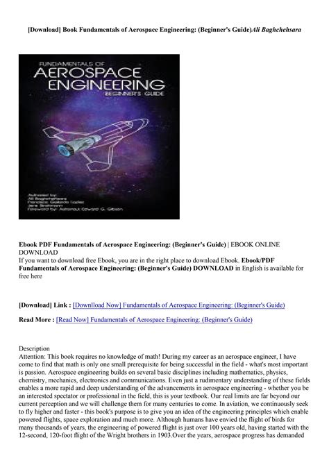 PDF EPub Fundamentals Of Aerospace Engineering Beginner S Guide