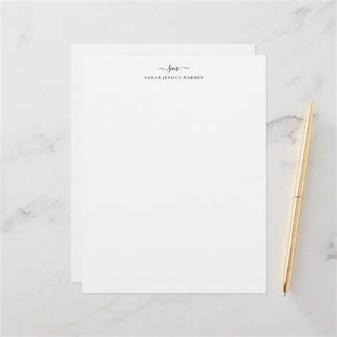 Modern Two Monogram Initial Girly Script Swash Letterhead Zazzle