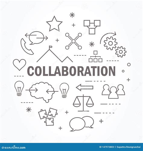 Collaboration Thin Line Icon Set Vector Illustration Stock Vector
