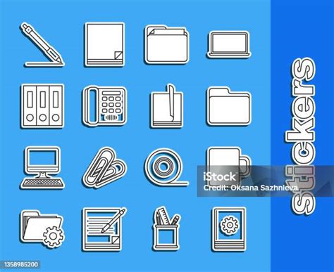세트 사용자 설명서 커피 컵 문서 폴더 전화 문서 및 문서 펜 라인 및 파일 아이콘사무실 폴더를 설정합니다 벡터 건강관리와