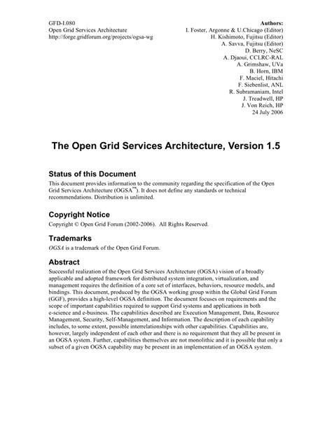 Pdf The Open Grid Services Architecture Version 15