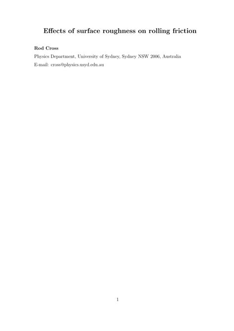 Pdf Effects Of Surface Roughness On Rolling Friction