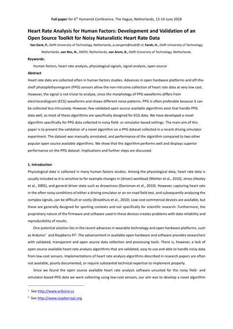 pdf heart rate analysis for human factors development and validation
