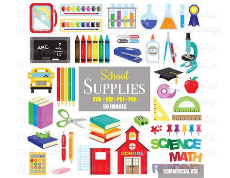 Svg School Supplies Clip Art Download Bundle Teacher Room Decor