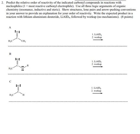 Solved 2. Predict the relative order of reactivity of the | Chegg.com
