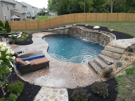18x34 Freeform Gunite Swimming Pool With Raised Wall Waterfalls Small