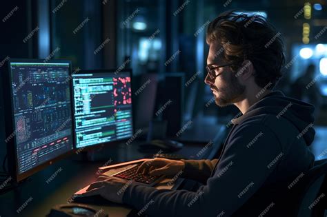 Premium Photo Confident Software Engineer Writing Code Generative Ai