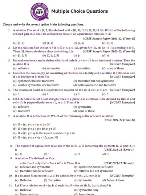 Relations Functions Mcq Pdf