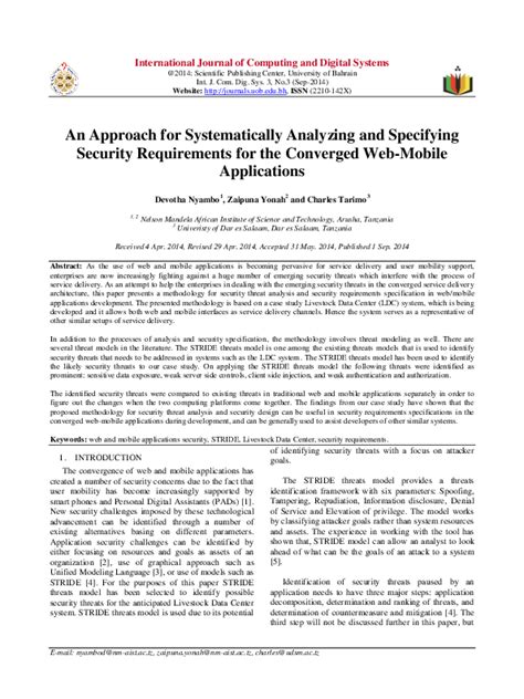 Pdf An Approach For Systematically Analyzing And Specifying Security Requirements For The