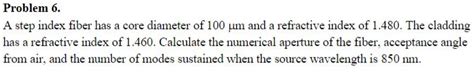 Solved Problem A Step Index Fiber Has A Core Diameter Of Chegg