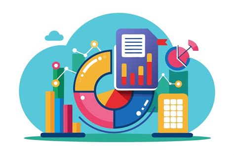A Vibrant Illustration Depicts Customizable Statistics With Various Graphs And Charts Against A