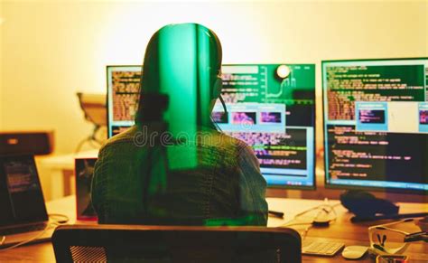 Developer Headset Computer Screen Or Neon Coding On Cybersecurity