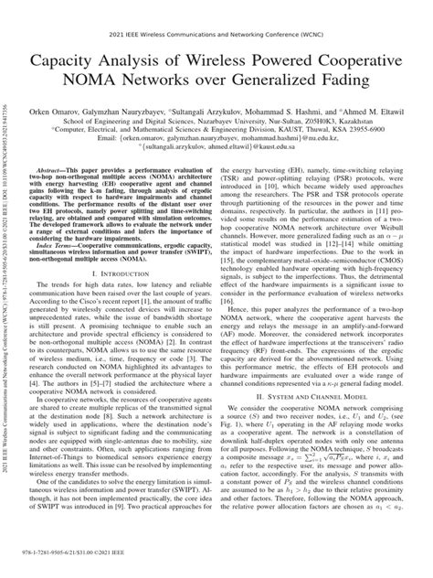 Capacity Analysis Of Wireless Powered Cooperative Noma Networks Over Generalized Fading Pdf
