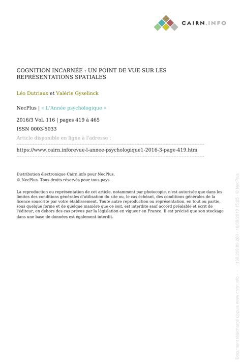 Pdf Embodied Cognition A Perspective On Spatial Representations