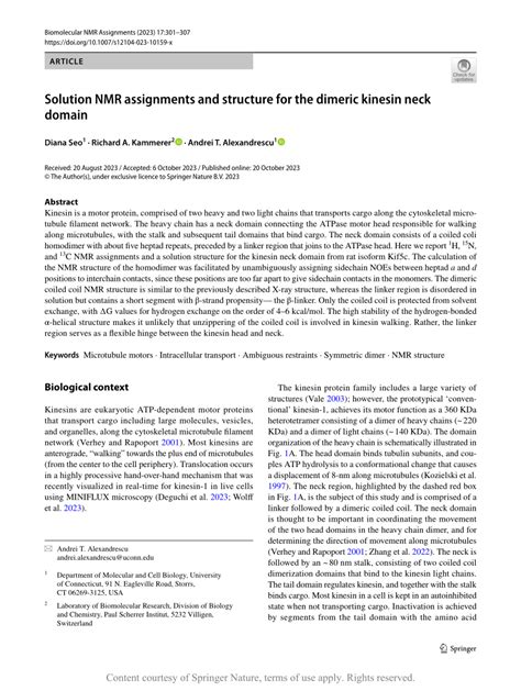 Solution Nmr Assignments And Structure For The Dimeric Kinesin Neck Domain