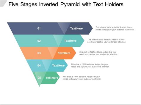 Five Stages Inverted Pyramid With Text Holders Ppt PowerPoint Presentation Icon Maker