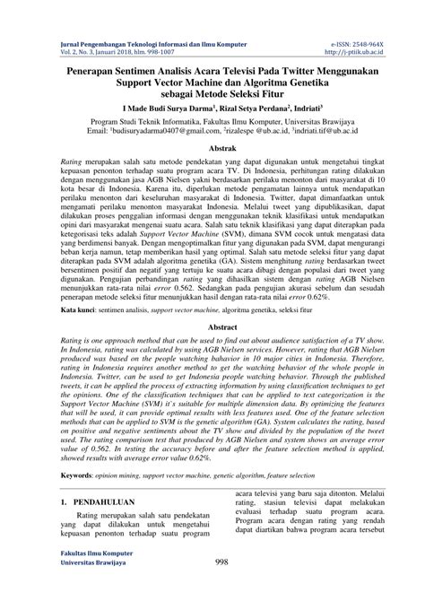 Pdf Penerapan Sentimen Analisis Acara Televisi Pada Twitter