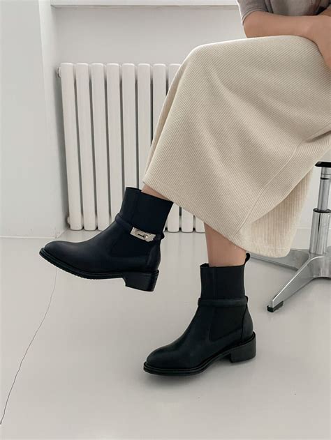 천연 가죽 헤르만 버클 첼시 앵클 부츠