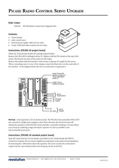 Picaxe Radio Control Servo Upgrade