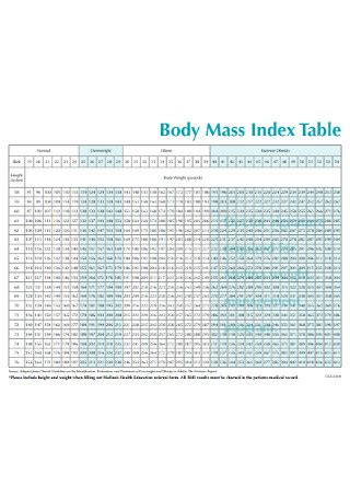 SAMPLE BMI Chart Templates In PDF MS Word Excel