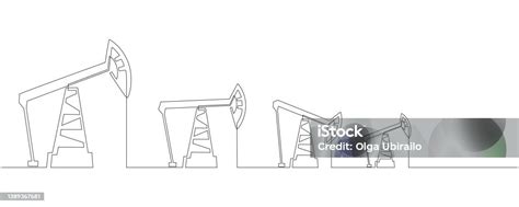 오일 펌프 잭 하나의 연속 라인 도면 간단한 선형 스타일로 석유 생산 및 무역 산업을 시추합니다 재생 불가능한 에너지 개념 편집 가능한 스트로크 벡터 일러스트레이션 오일
