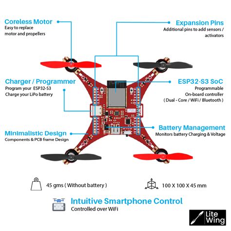 Litewing Esp32 Based Programmable Drone With Battery For Makers