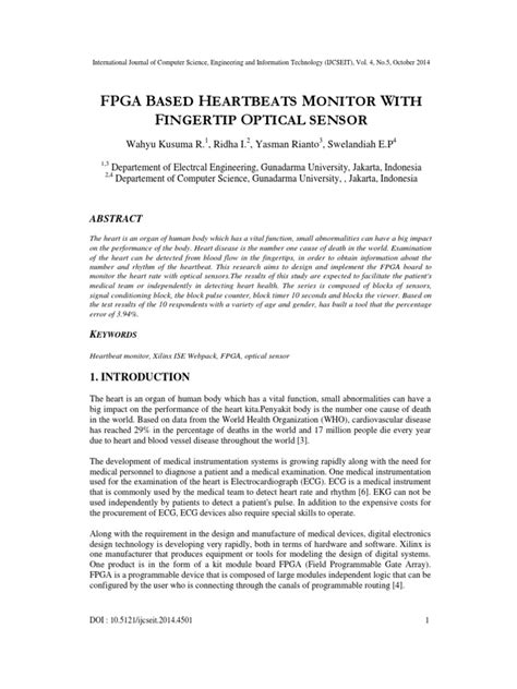 Fpga Based Heartbeats Monitor With Fingertip Optical Sensor Pdf Field Programmable Gate