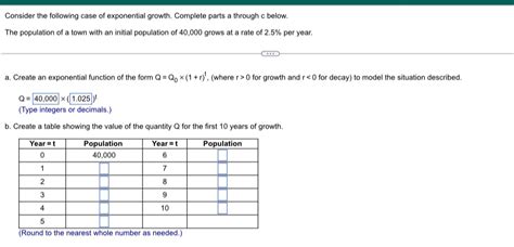 Solved Consider The Following Case Of Exponential Growth Complete Parts A Through C Below The