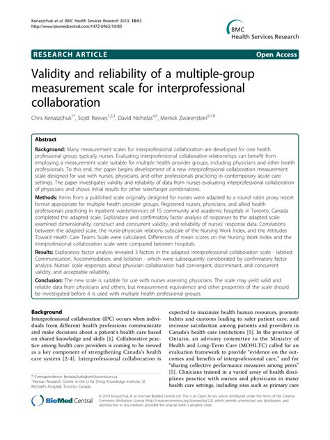 Pdf Validity And Reliability Of A Multiple Group Measurement Scale For Interprofessional
