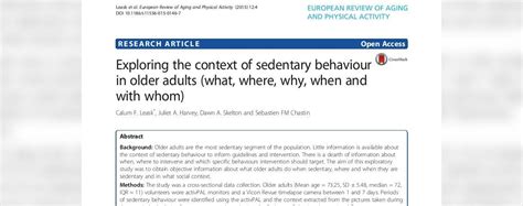 Exploring The Context Of Sedentary Behaviour In Older Adults What Where Why When And With