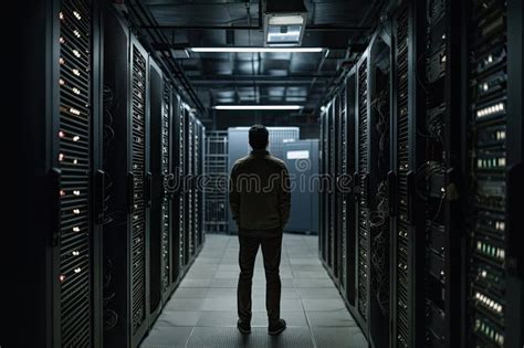 Male Engineer In Server Room Data Center Maintenance Generative Ai