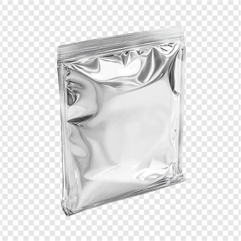 빈 실버 포일 가방 투명한 배경에 고립된 포장 모형 디자인 템플릿 제품 포장 음식 간식 커피 차 설탕 소금 향신료 사탕 초콜릿 과자 무료 Psd 파일