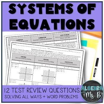 Solving Systems Of Linear Equations By Graphing Substitution Review Activity