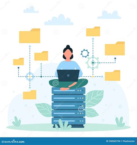 Digital Library Management Of Files And Documents Tiny Woman Working