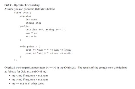 Solved Part 2 Operator Overloading Assume You Are Given