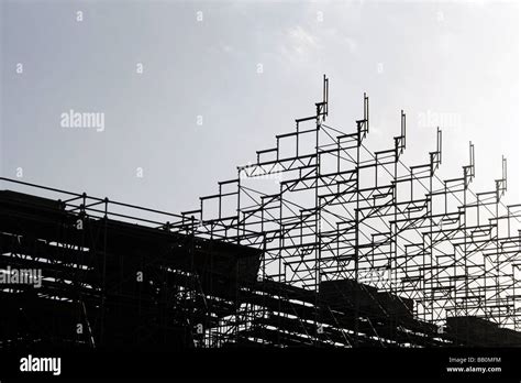 Scaffolding Seating Grandstand Under Construction At Sports Arena Stock