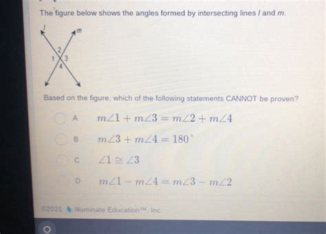 Solved The Figure Below Shows The Angles Formed By Intersecting Lines And M Based On The