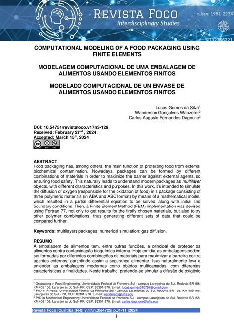 pdf computational modeling of a food packaging using finite elements