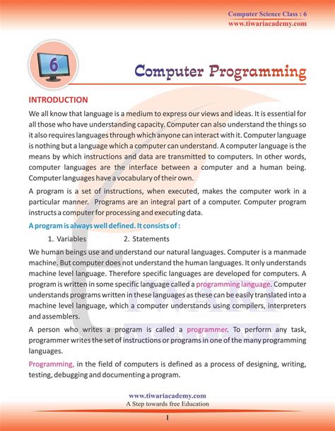 Class 6 Computer Science Chapter 6 Computer Programming