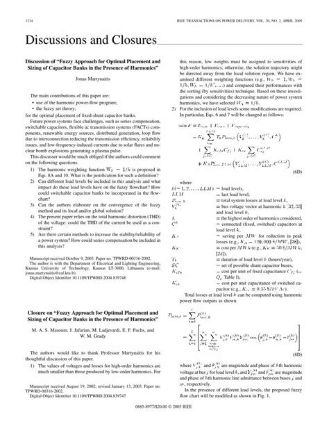 Pdf Discussion Of Fuzzy Approach For Optimal Placement And Sizing Of Capacitor Banks In The