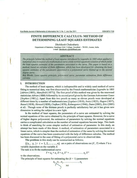 Pdf Finite Difference Calculus Method Of Determining Least Squares Estimates