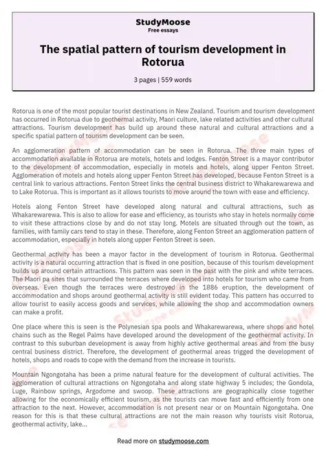 The Spatial Pattern Of Tourism Development In Rotorua Free Essay Example