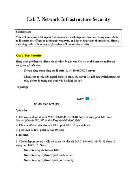 Lab 7 Network Infrastructure Security Port Security Dhcp Snooping